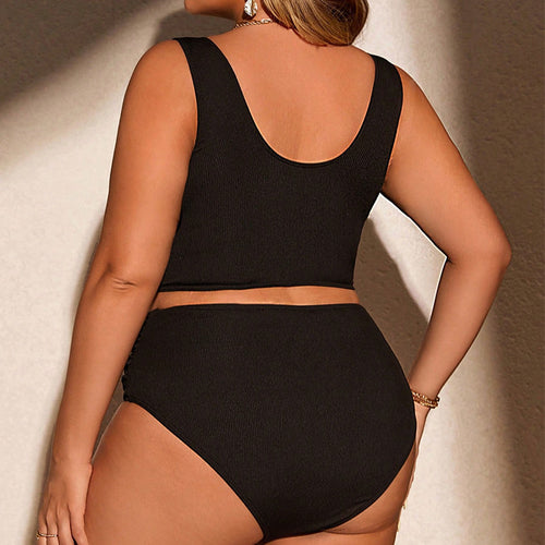 Modern Active 2 Piece Plus Size Solid Black Swimwear Set